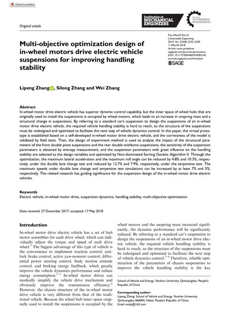Pdf Multi Objective Optimization Design Of In Wheel Motors Drive Electric Vehicle Suspensions
