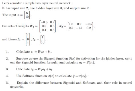 Solved Lets Consider A Simple Two Layer Neural Network It