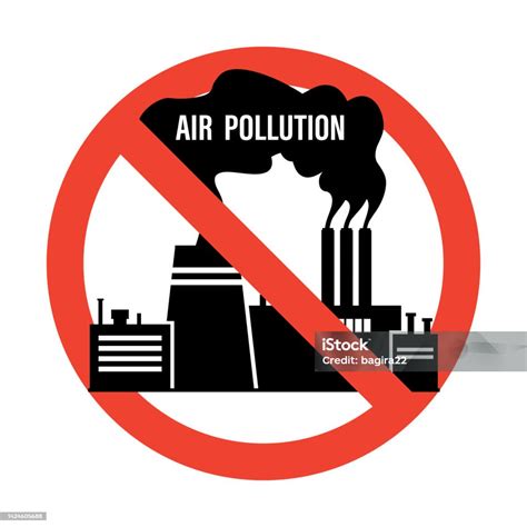 빨간색 원의 산업 단위 금지 기호 기호를 중지합니다 더러운 배출물이있는 공장 산업 대기 오염 금지 생태 문제 생산 오염 환경 0명에 대한 스톡 벡터 아트 및 기타 이미지