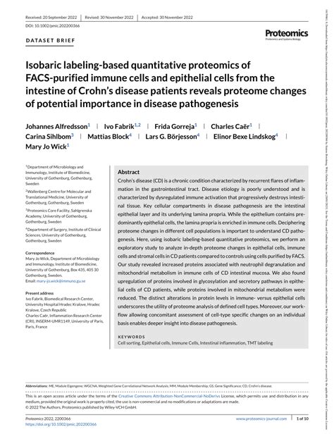 Pdf Isobaric Labeling‐based Quantitative Proteomics Of Facs‐purified