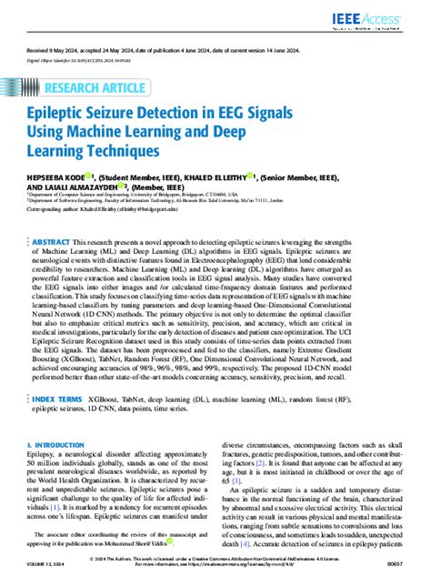 Pdf Epileptic Seizure Detection In Eeg Signals Using Machine Learning