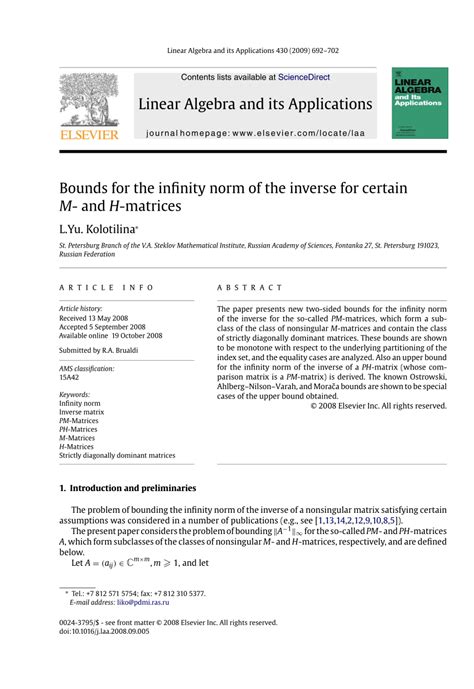 Pdf Bounds For The Infinity Norm Of The Inverse For Certain M And H Matrices