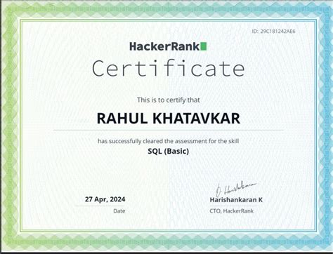 Sql Certifications Hackerrank Businessanalytics Rahul Khatavkar