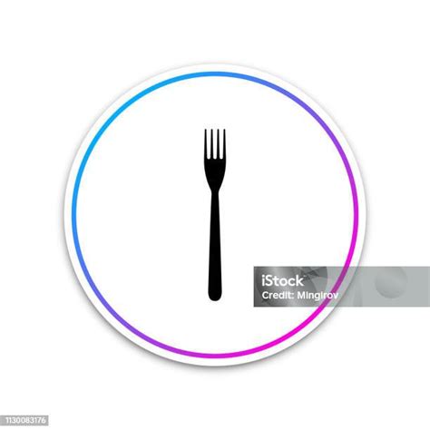포크 아이콘 흰색 배경에 고립입니다 동그라미 흰색 버튼 벡터 일러스트 강철에 대한 스톡 벡터 아트 및 기타 이미지 강철 그릇 그림자 Istock