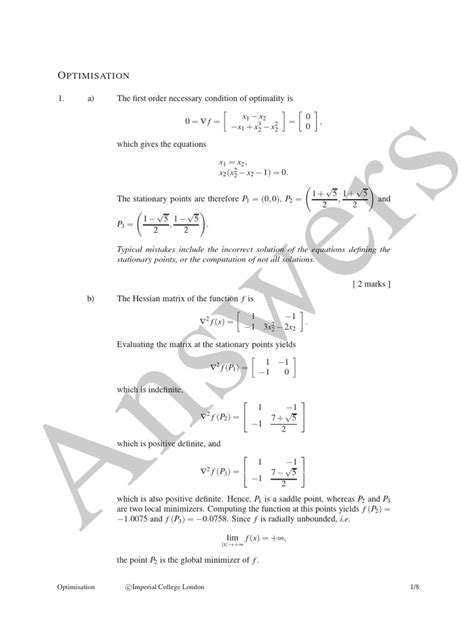Ee4 29 Optimization 2017 Sols Pdf Mathematical Optimization