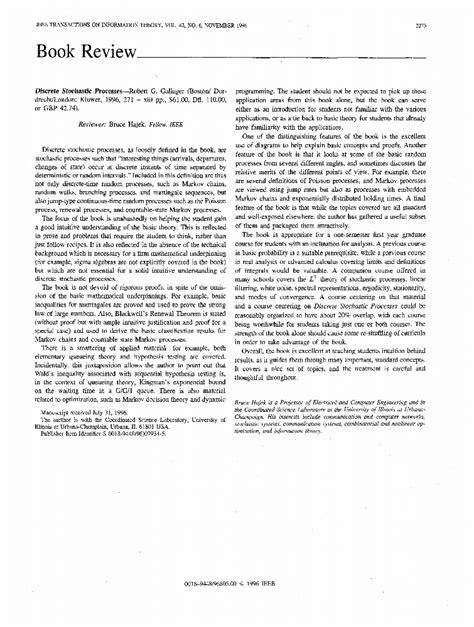 Discrete Stochastic Processes Book Reviews Ieee Journals And Magazine Ieee Xplore