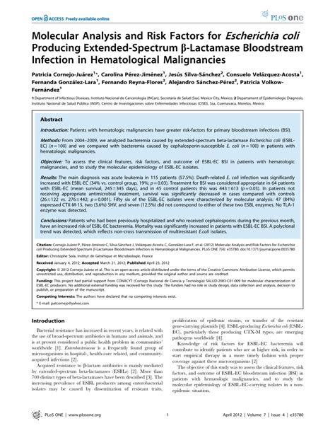 Pdf Molecular Analysis And Risk Factors For Escherichia Coli Producing Extended Spectrum β