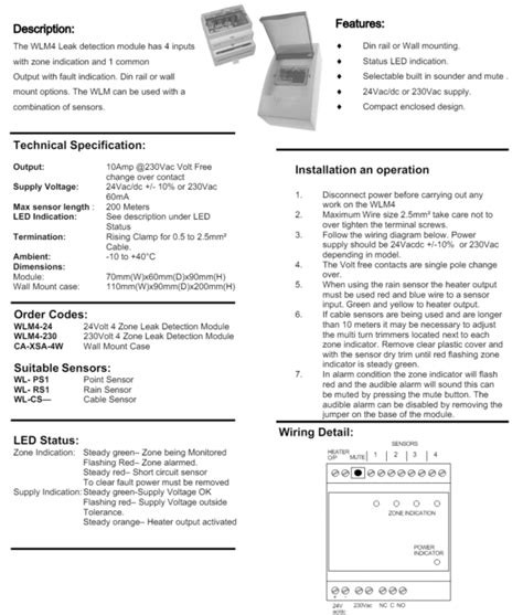 Water Leak Detection Cable Sensor For The Wlm4 Modules Bms Parts