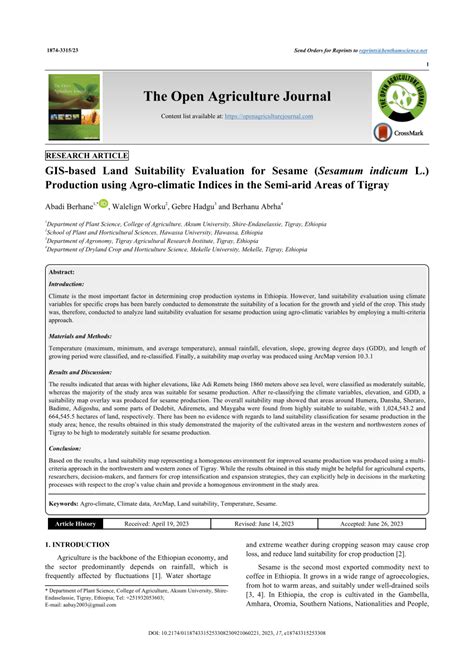 Pdf The Open Agriculture Journal Gis Based Land Suitability Evaluation For Sesame Sesamum