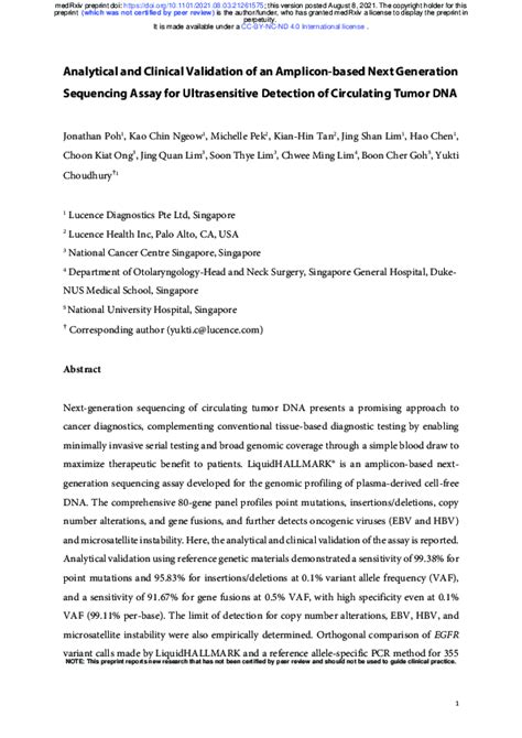 Pdf Analytical And Clinical Validation Of An Amplicon Based Next