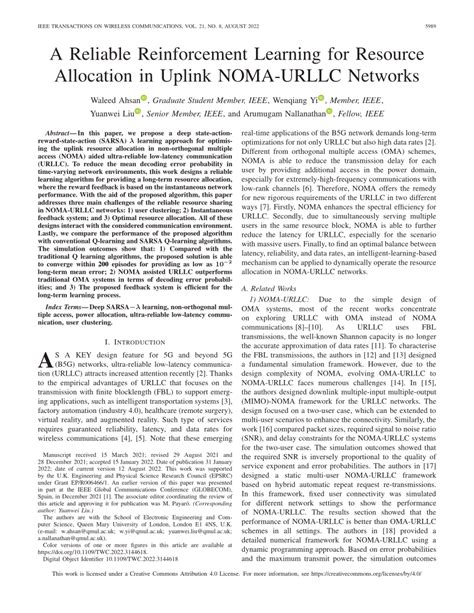 Pdf A Reliable Reinforcement Learning For Resource Allocation In Uplink Noma Urllc Networks