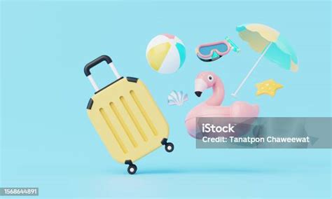 3d 렌더링 여름 휴가 해변 및 바다 아이콘 요소 개체 그룹 휴일 배경 개념 제품 모형 또는 여름 테마의 화장품에 대한 사실적인 디스플레이 미니멀하고 귀여운 디자인 3차원