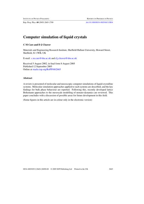 Pdf Computer Simulation Of Liquid Crystals