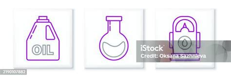 라인 설정 휘발유 또는 주유소 모터 기계 오일용 캐니스터 시험관 및 플라스크 아이콘 벡터 가솔린에 대한 스톡 벡터 아트 및 기타 이미지 Istock