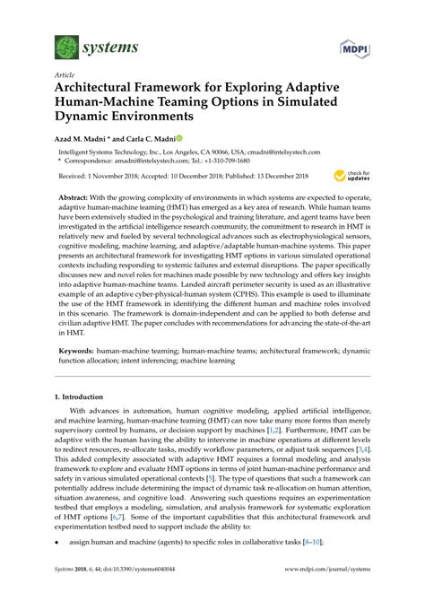 Pdf Architectural Framework For Exploring Adaptive Human Machine Teaming Options In Simulated