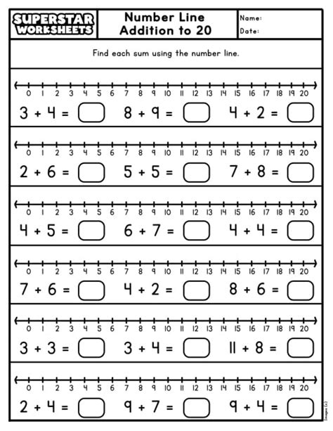 Number Line Addition Superstar Worksheets