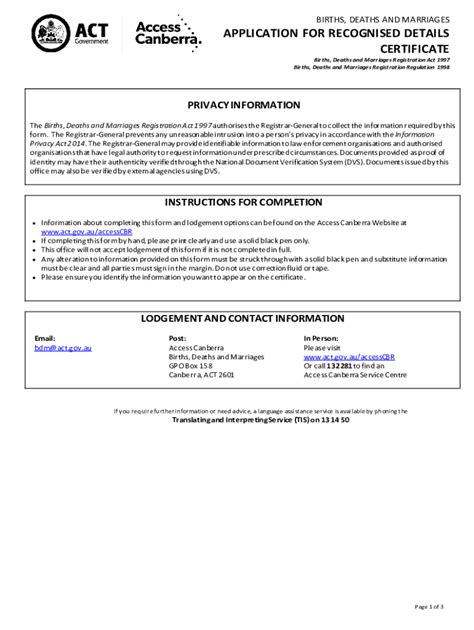 Fillable Online Application For Recognised Details Certificate Fax