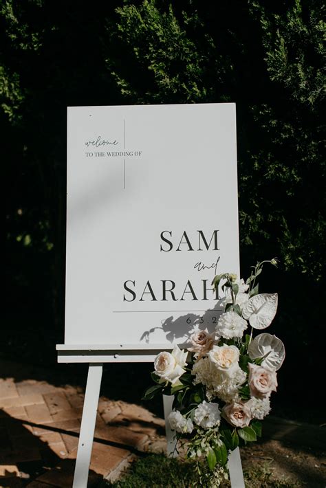 Sarah And Sams Wedding Sign With Flowers Wedding Signage Flowers