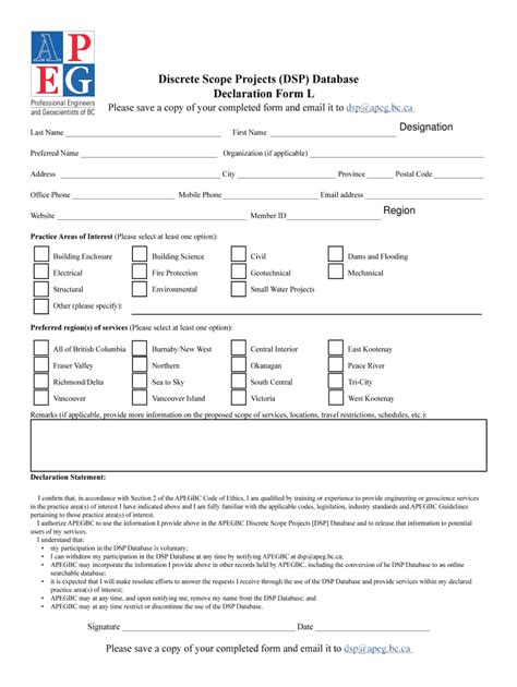 Fillable Online Apeg Bc Discrete Scope Projects Dsp Database