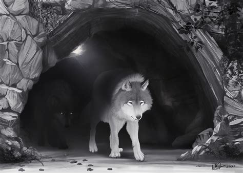 Theartofnealerundgren Wolves Emerging From A Cave