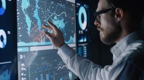 Premium Photo Analyst Interacts With Futuristic Holographic Data On An Advanced Touch Interface