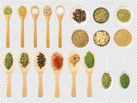 عکس Png ادویه جات معطر در قاشق چوبی گرافیک با طعم تربچه