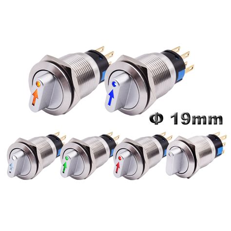 19mm 2 3 Position Metal Selector Rotary Switch Latching Push Button Switch SPDT With 12V 220v