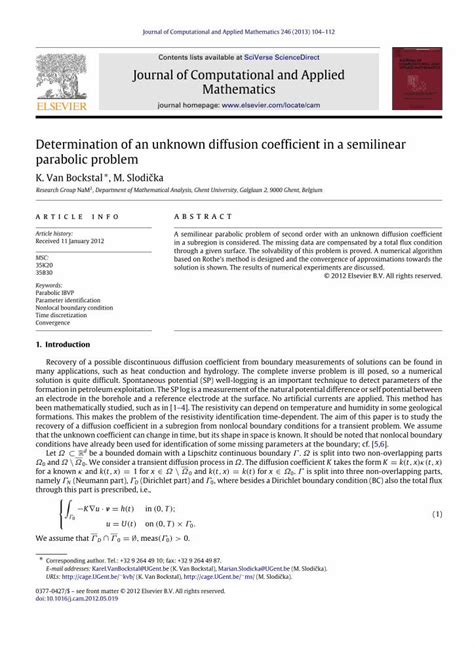 Pdf Determination Of An Unknown Diffusion Coefficient In A Semilinear Parabolic Problem