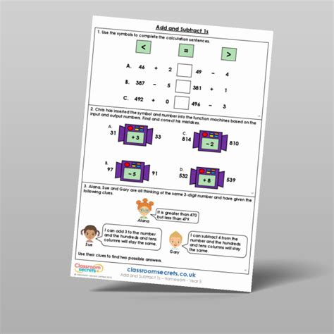 Year 3 Add And Subtract 1s Homework Resource Classroom Secrets