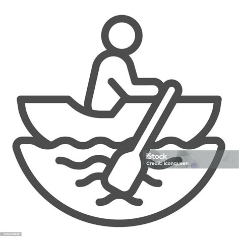 카약 보트 남자 라인 아이콘 생태 관광 개념 벡터 그래픽입니다 물 위에 카누 보트를 탄 인간 흰색 배경에 카약 표지판 모바일 또는 웹 디자인에 대한 개요 스타일 아이콘 0