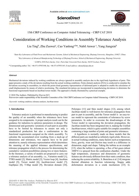 Pdf Consideration Of Working Conditions In Assembly Tolerance Analysis