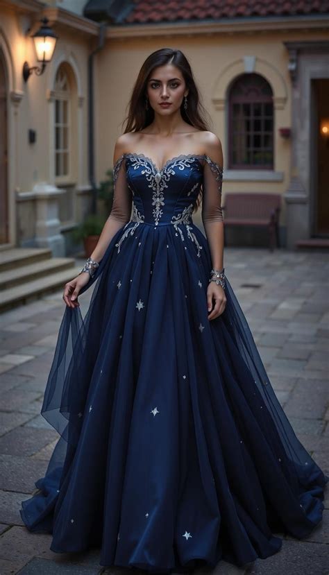 Celestial Sapphire Gothic Gown With Silver Embroidery In 2025 Blue Wedding Dresses Red
