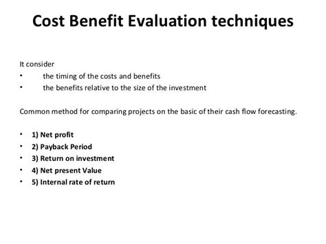 Common Methods For Cost Benefit Evaluation