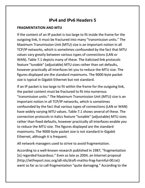 Ipv4 And Ipv6 Headers 5 The Maximum Transmission Unit Mtu Size Is An Important Notion In