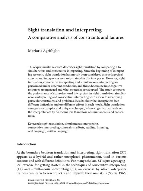 Sight Translation And Interpreting A Comparative Analysis Of