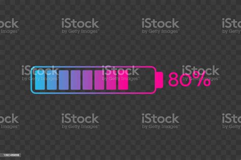 80 차트 투명한 배경의 벡터 백분율 인포그래픽 격리된 그라디언트 아이콘입니다 다운로드 배터리 충전 성장 진행 전력 에너지 레벨 비즈니스 디자인 서명 배터리 전원에 대한