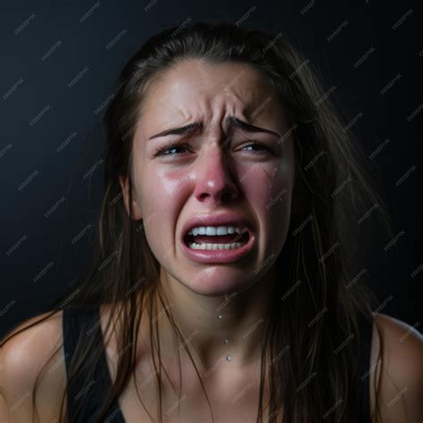 A Young Woman Is Crying While Looking At The Camera Premium Ai