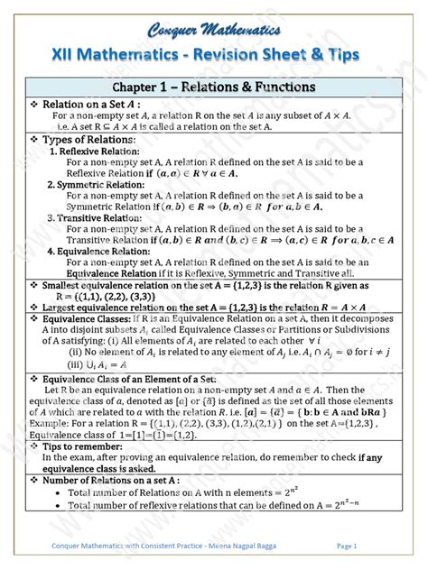 Xii Revision Sheet Maths Pdf Trigonometric Functions Function
