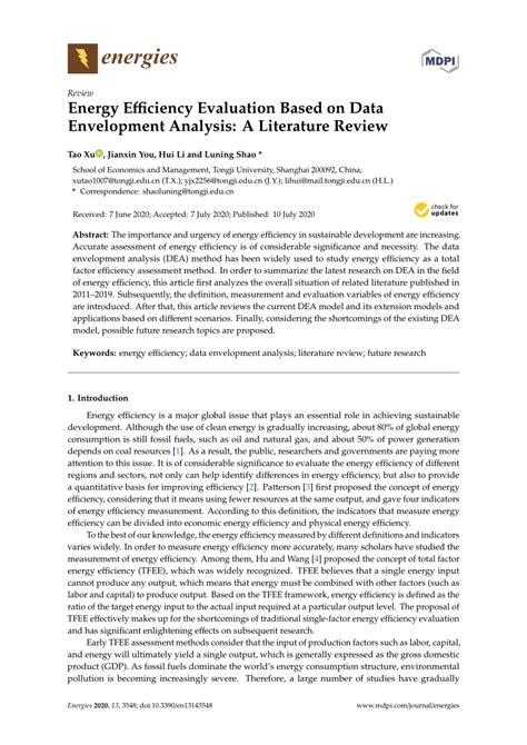 Pdf Energy Efficiency Evaluation Based On Data Envelopment Analysis A Literature Review