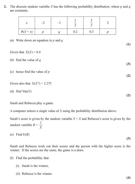 A Level Edexcel Maths Statistics Basic Probability The Discrete Random