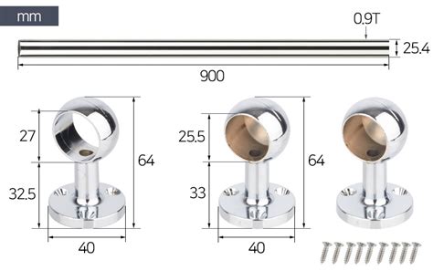 철물가이드 [옷걸이봉 스텐파이프세트2590 단구양구25mmx64h]