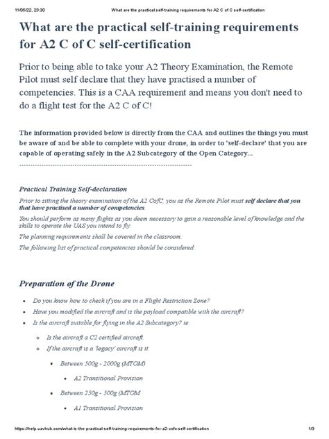 What Are The Practical Self Training Requirements For A2 C Of C Self Certification Pdf