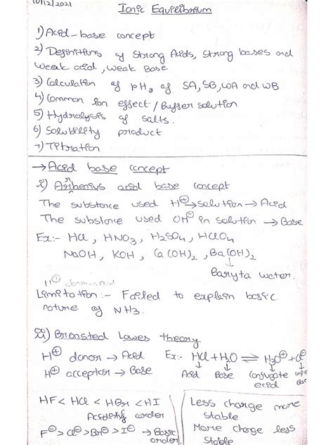Ionic Equilibrium Notes Pdf