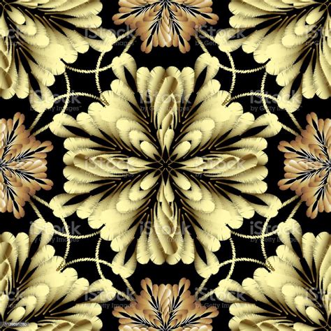 자 수 골드 꽃 3d 벡터 완벽 한 패턴입니다 질감 그런 지 황금 꽃입니다 장식 태피 스 트리 고급 장식 자 수 꽃 나뭇잎 라인 화려한 스티치 표면 지저분한 디자인 0명에