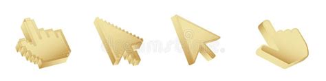 Click Cursor 3d Gold Icon Computer Mouse Pointer Golden Arrow Stock