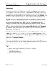 Projectile Motion Lab Calculating Range Predicting Impact Course Hero