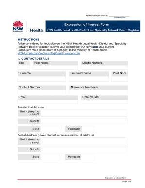 Fillable Online Expression Of Interest Form NSW Health Fax Email Print PdfFiller