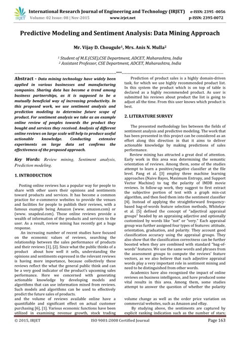 Pdf Predictive Modeling And Sentiment Analysis Data Mining Approach