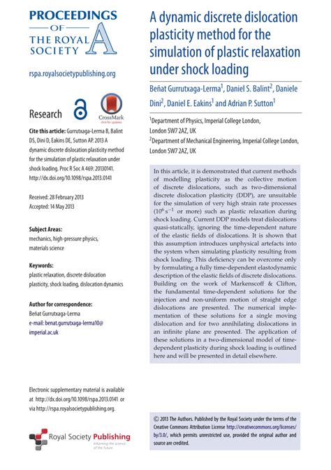 Pdf A Dynamic Discrete Dislocation Plasticity Method For The Simulation Of Plastic Relaxation