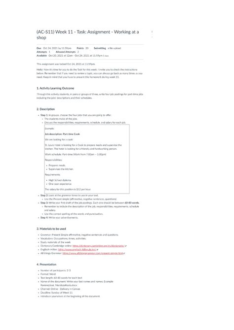 AC S11 Week 11 Task Assignment Working At A Shop Job Description Senior Software Engineer